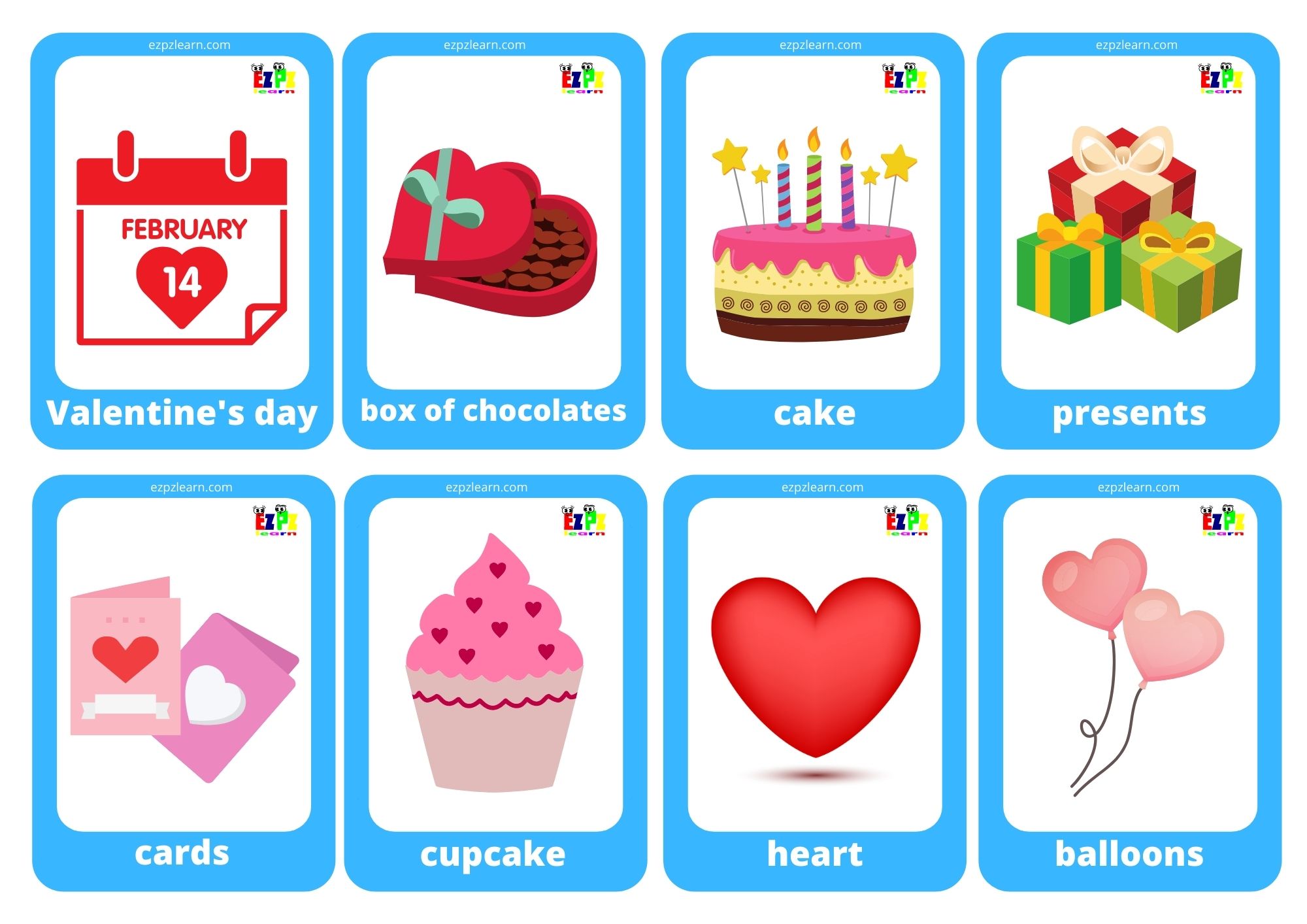 Valentine's Game Cards / Mini Flashcards - Ezpzlearn.com Valentine's Game Cards / Mini Flashcards - Ezpzlearn.com